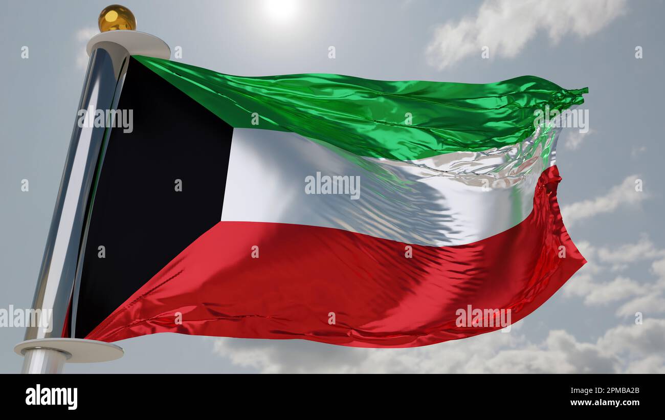 Flag of Kuwait Waving in the wind, Kuwait National flag wave, fabric ...