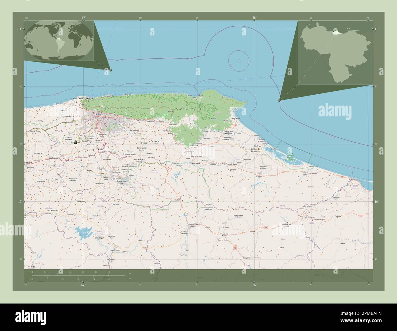 Miranda, state of Venezuela. Open Street Map. Corner auxiliary location ...