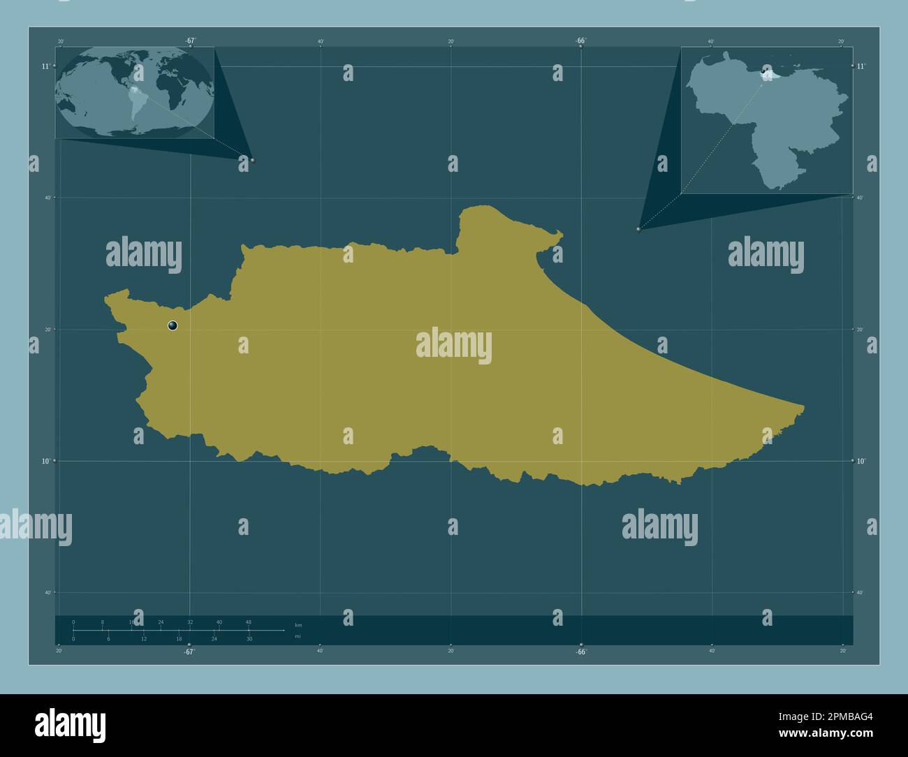 Miranda, state of Venezuela. Solid color shape. Corner auxiliary ...