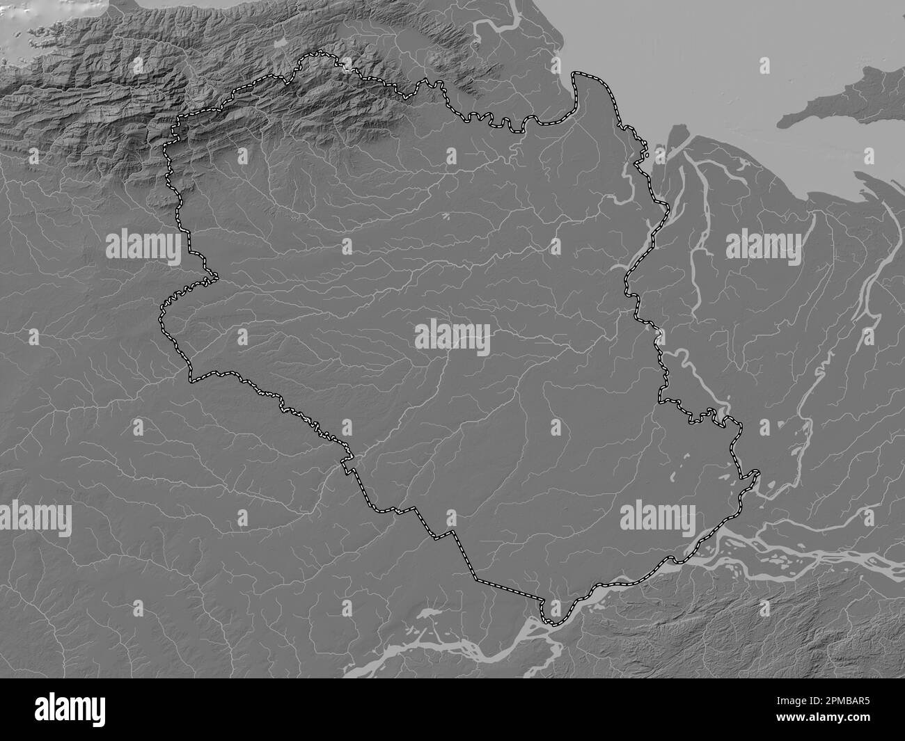 Monagas, state of Venezuela. Bilevel elevation map with lakes and ...