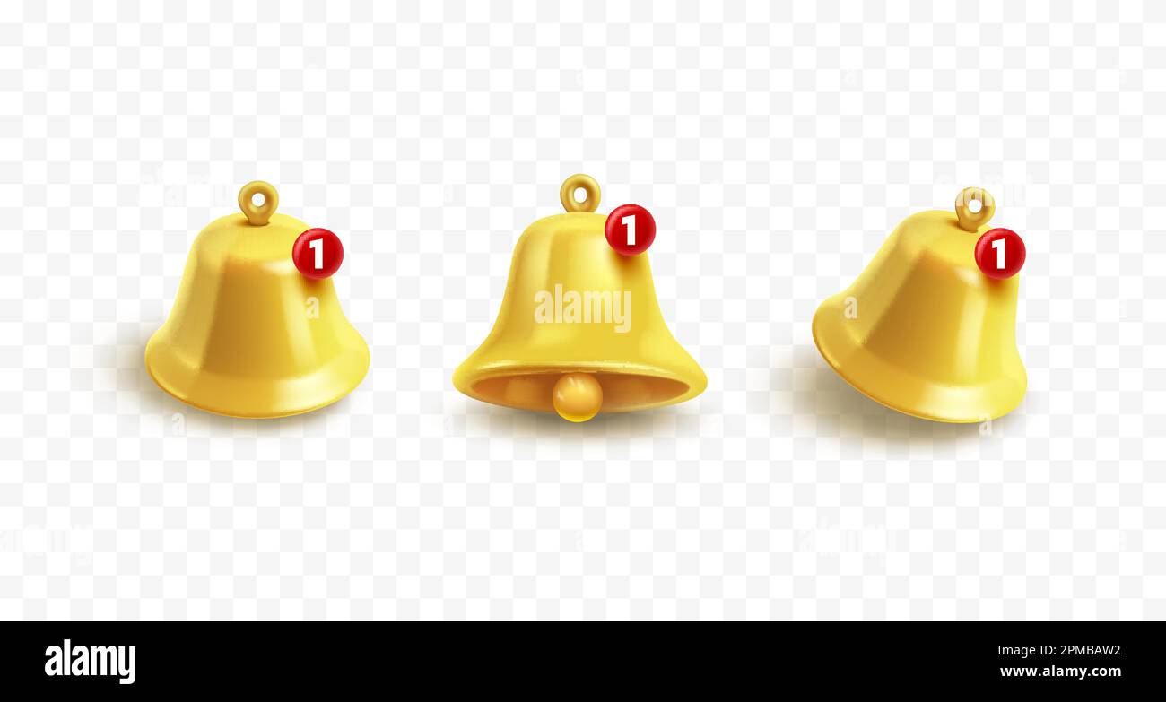 Notification Bell golden icons set, on the transparent background. Vector illustration Stock ...