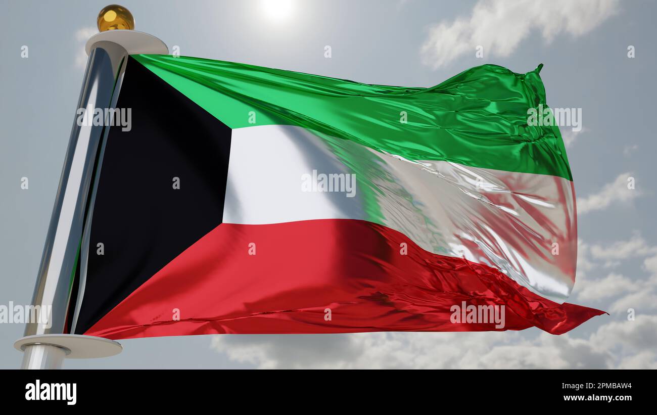 Flag of Kuwait Waving in the wind, Kuwait National flag wave, fabric ...