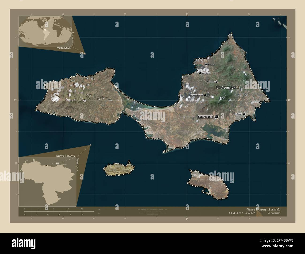 Nueva Esparta, state of Venezuela. High resolution satellite map ...