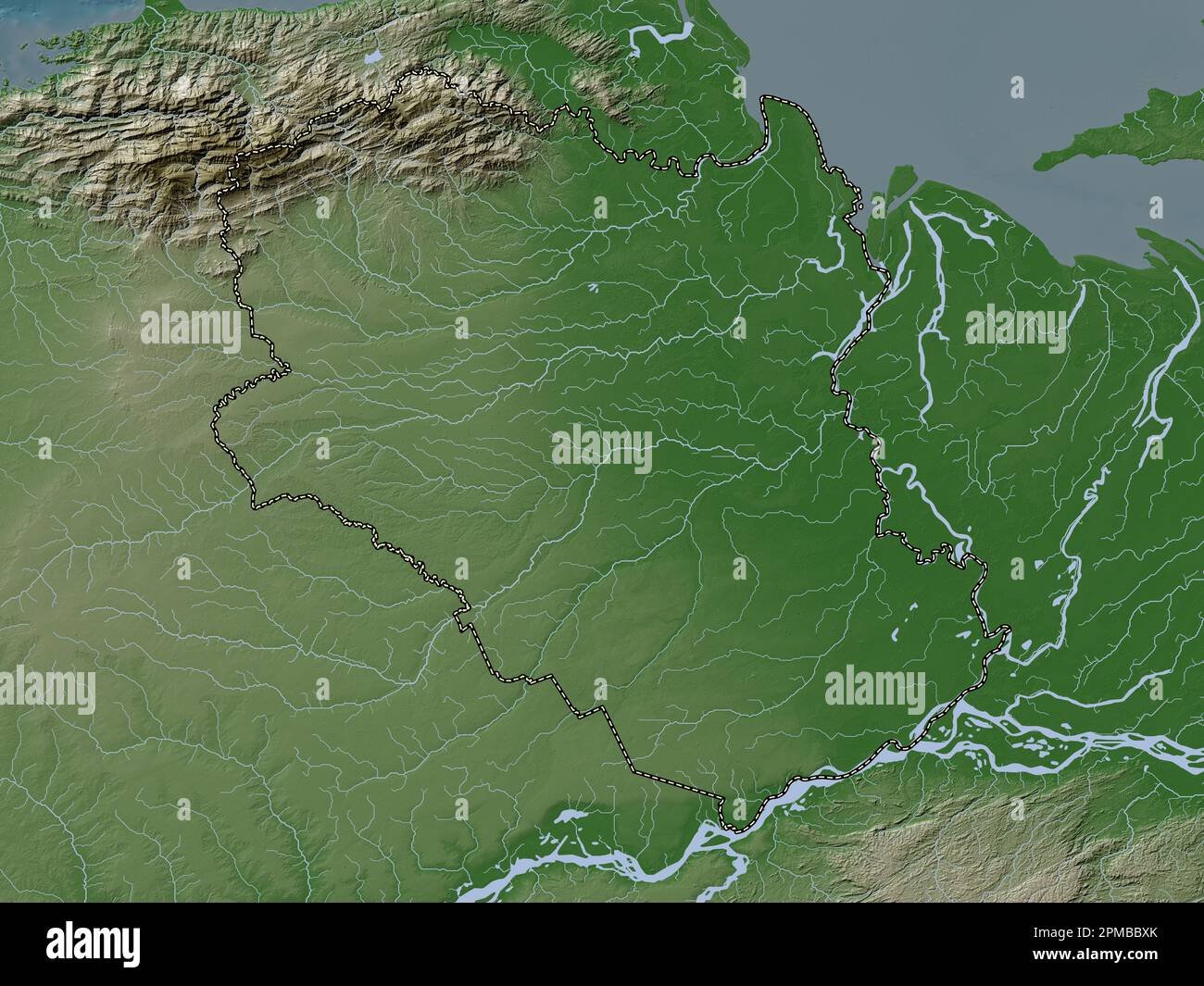 Monagas, state of Venezuela. Elevation map colored in wiki style with ...