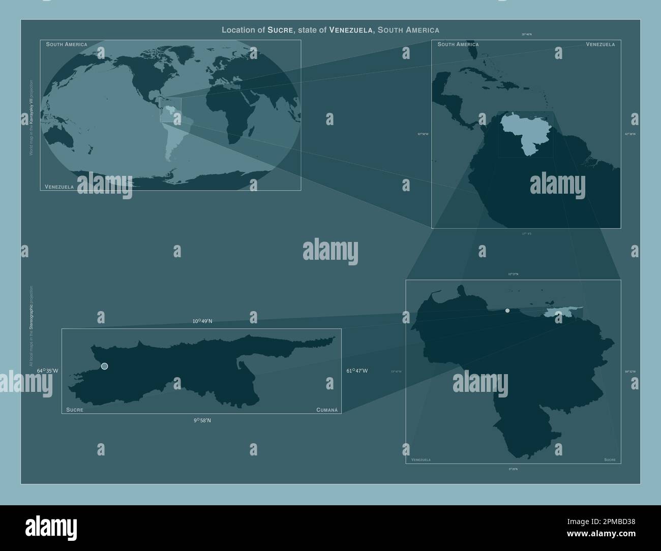 Sucre, state of Venezuela. Diagram showing the location of the region ...
