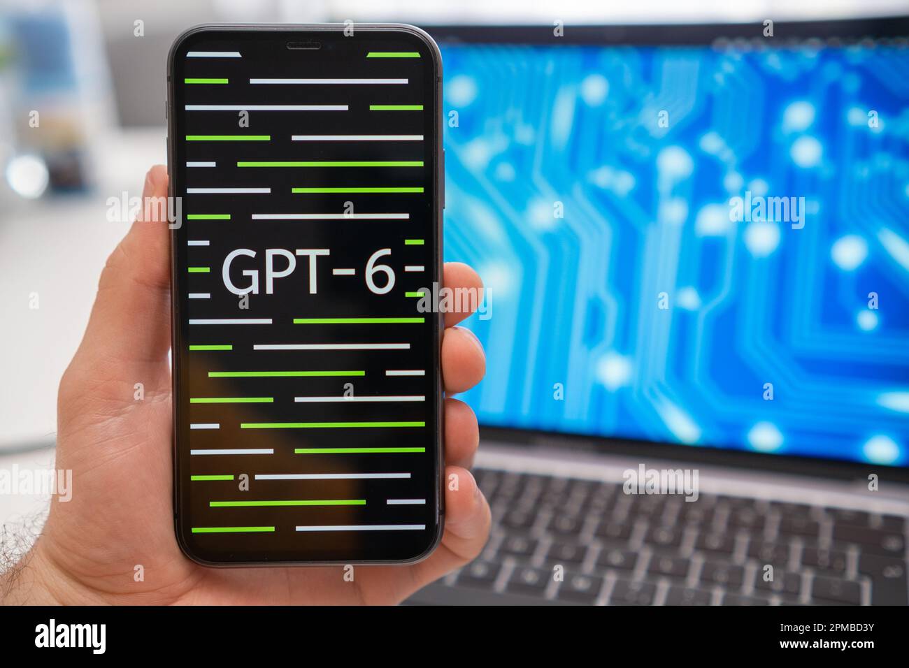 A mobile phone screen displaying GPT 6 artificial intelligence logo and ...