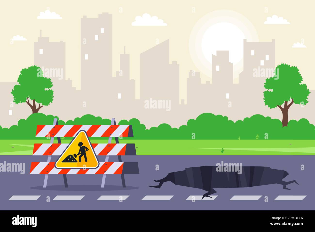 road sign road repair. hole on the road. flat vector illustration Stock ...