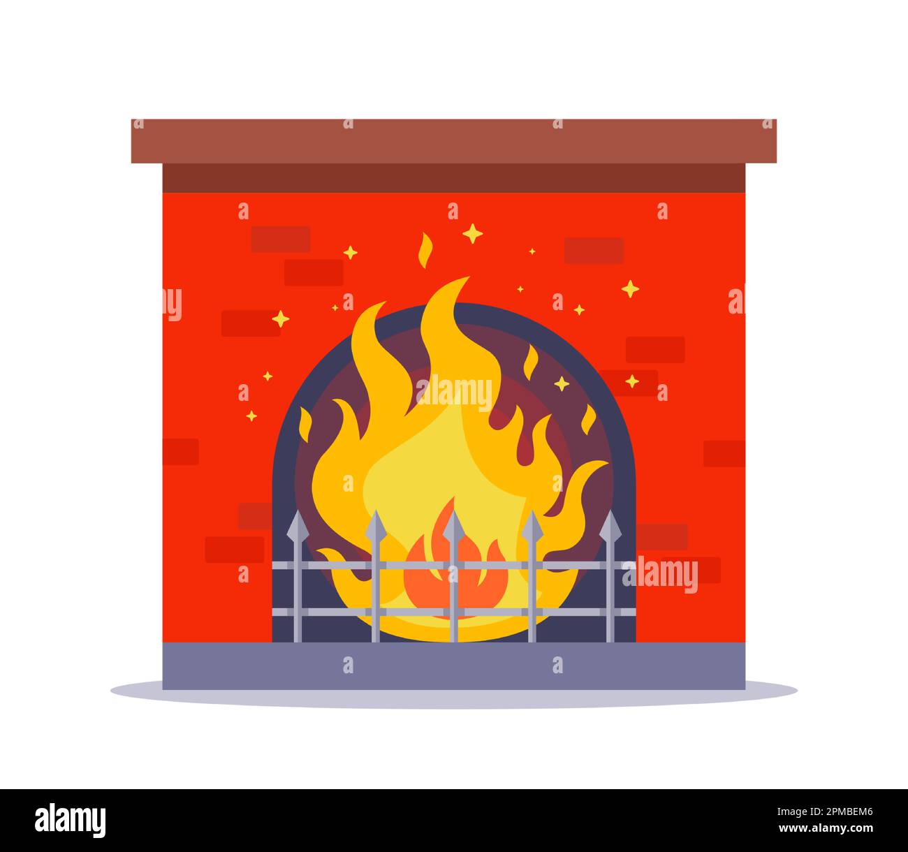 cozy red brick fireplace. home for heating the room. flat vector illustration Stock Vector Image ...