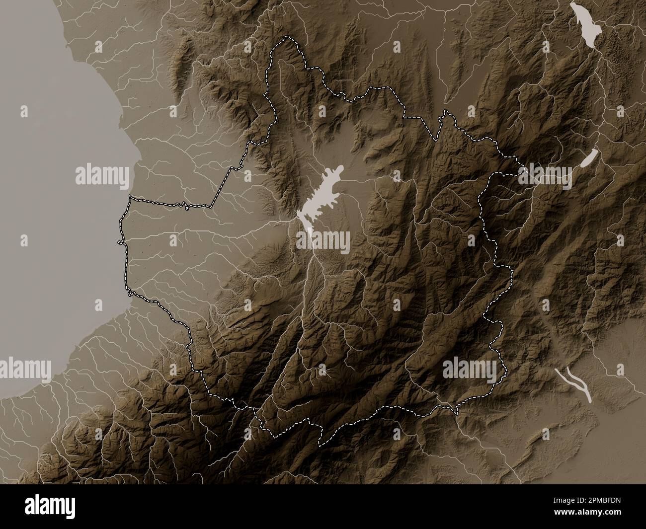 Trujillo, state of Venezuela. Elevation map colored in sepia tones with ...