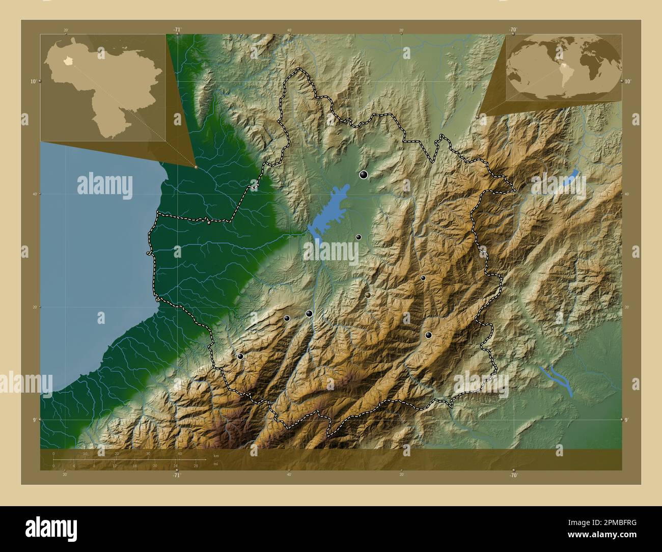 Trujillo, state of Venezuela. Colored elevation map with lakes and ...