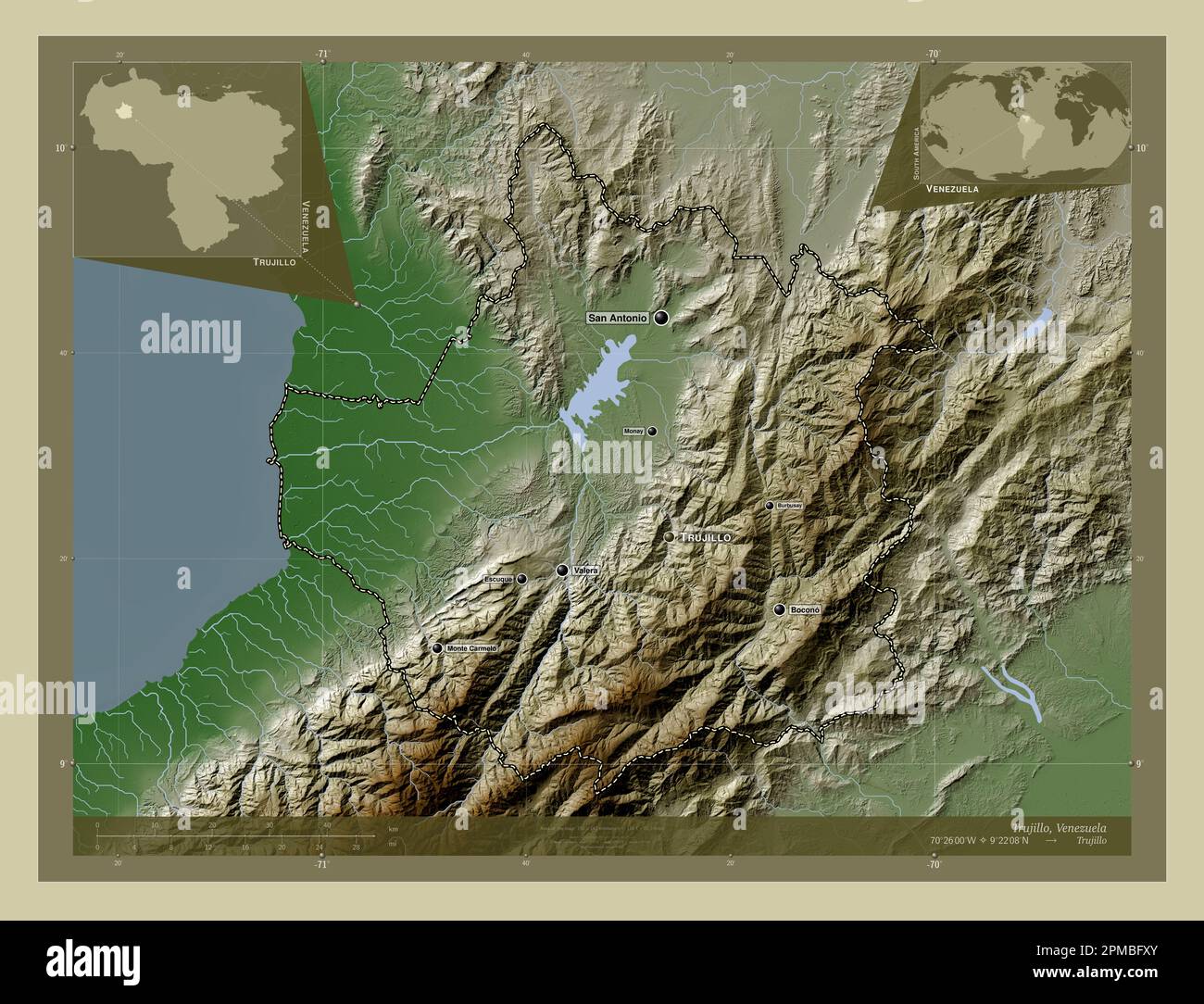 Trujillo, state of Venezuela. Elevation map colored in wiki style with ...
