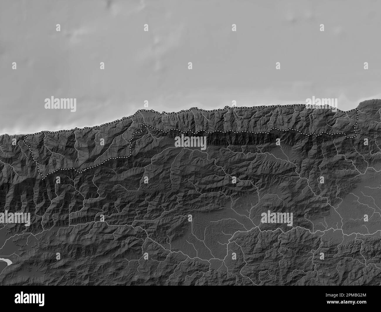 Vargas, state of Venezuela. Grayscale elevation map with lakes and ...