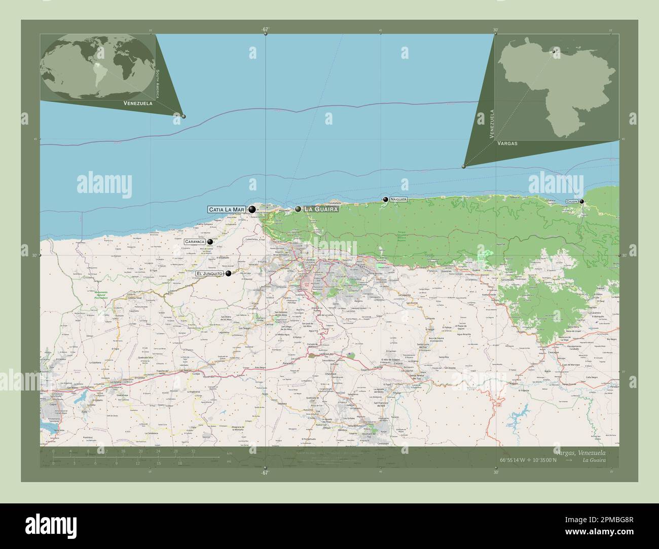 Vargas, state of Venezuela. Open Street Map. Locations and names of ...
