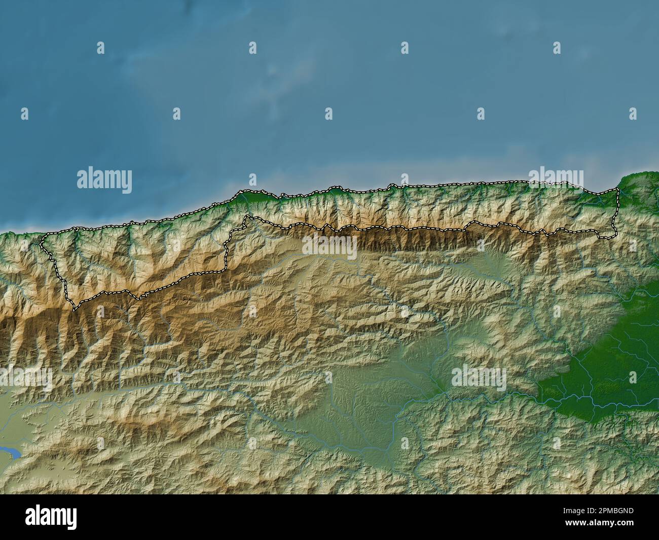 Vargas, state of Venezuela. Colored elevation map with lakes and rivers ...