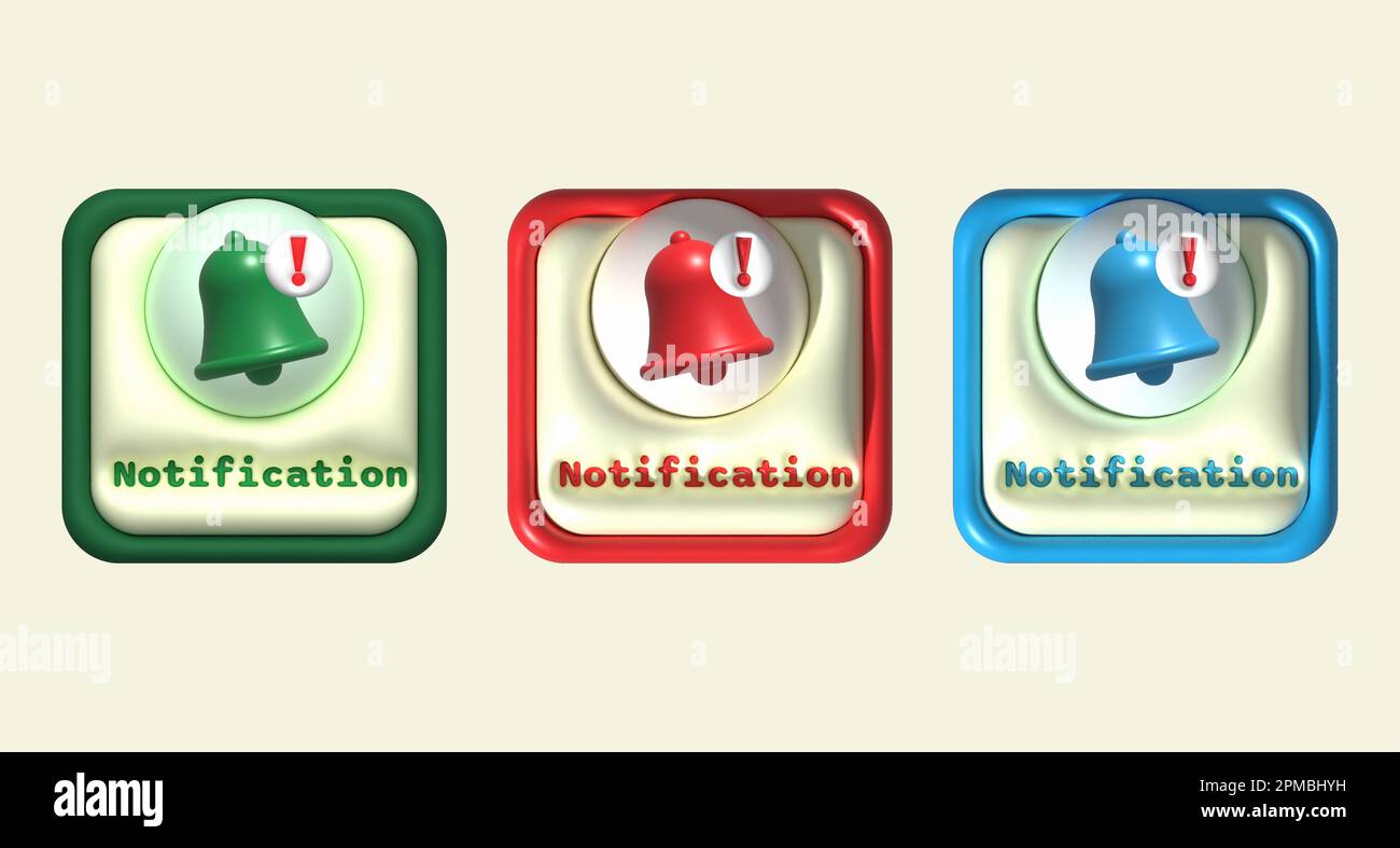 3D illustration. Message button with notification bell Stock Photo - Alamy