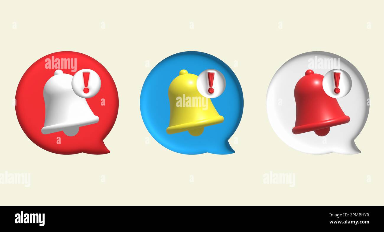 3D illustration. Message button with notification bell Stock Photo - Alamy