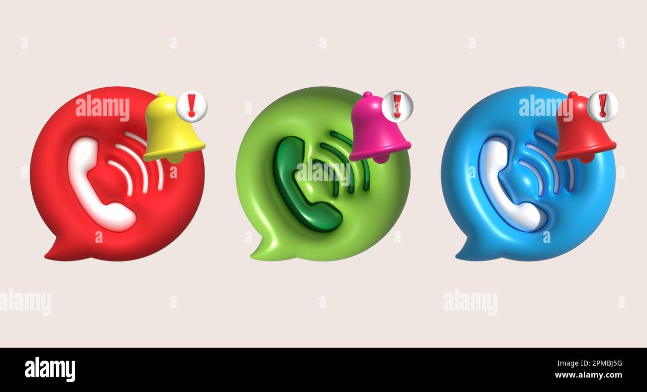 3D illustration, phone symbol with call notification bell Stock Photo ...
