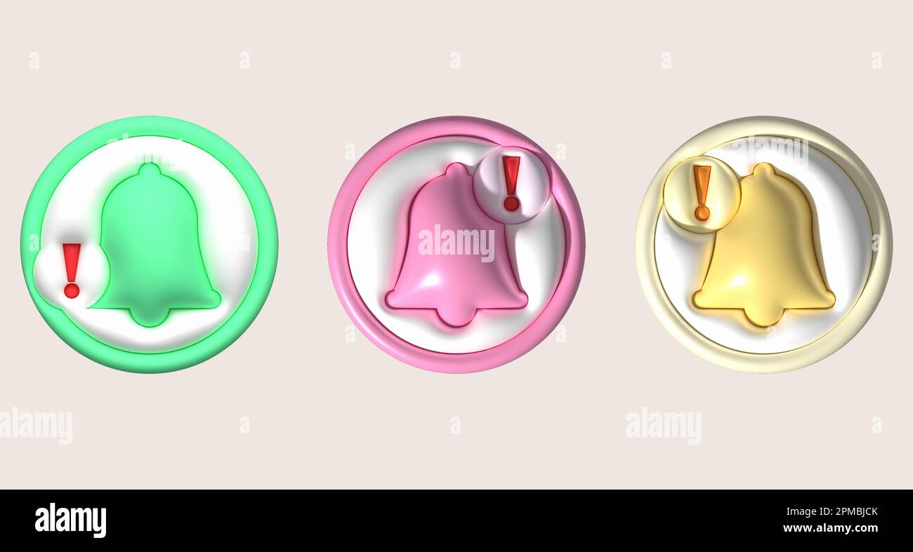3D illustration. A bell symbol with a warning sign Stock Photo - Alamy