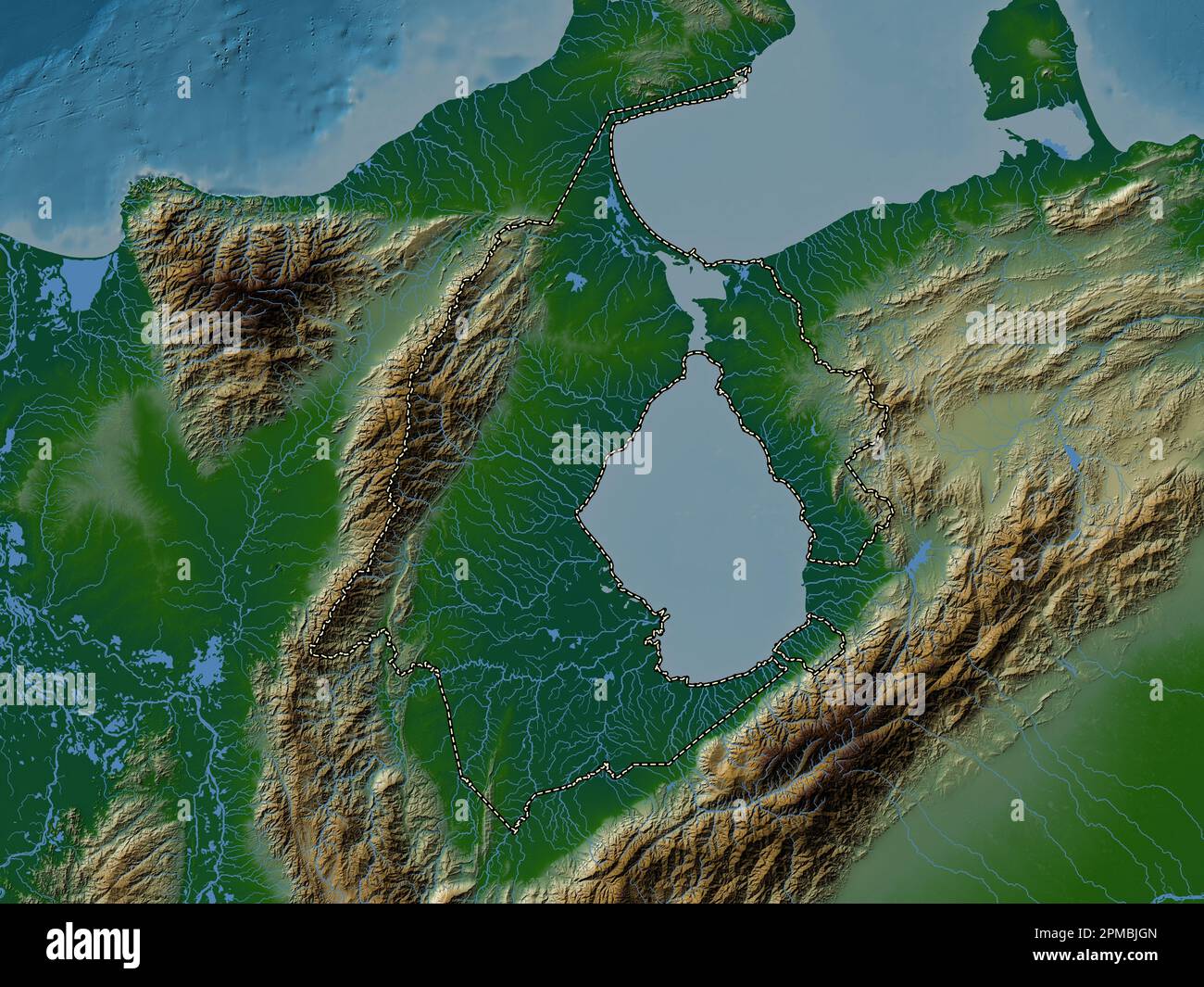 Zulia, state of Venezuela. Colored elevation map with lakes and rivers ...