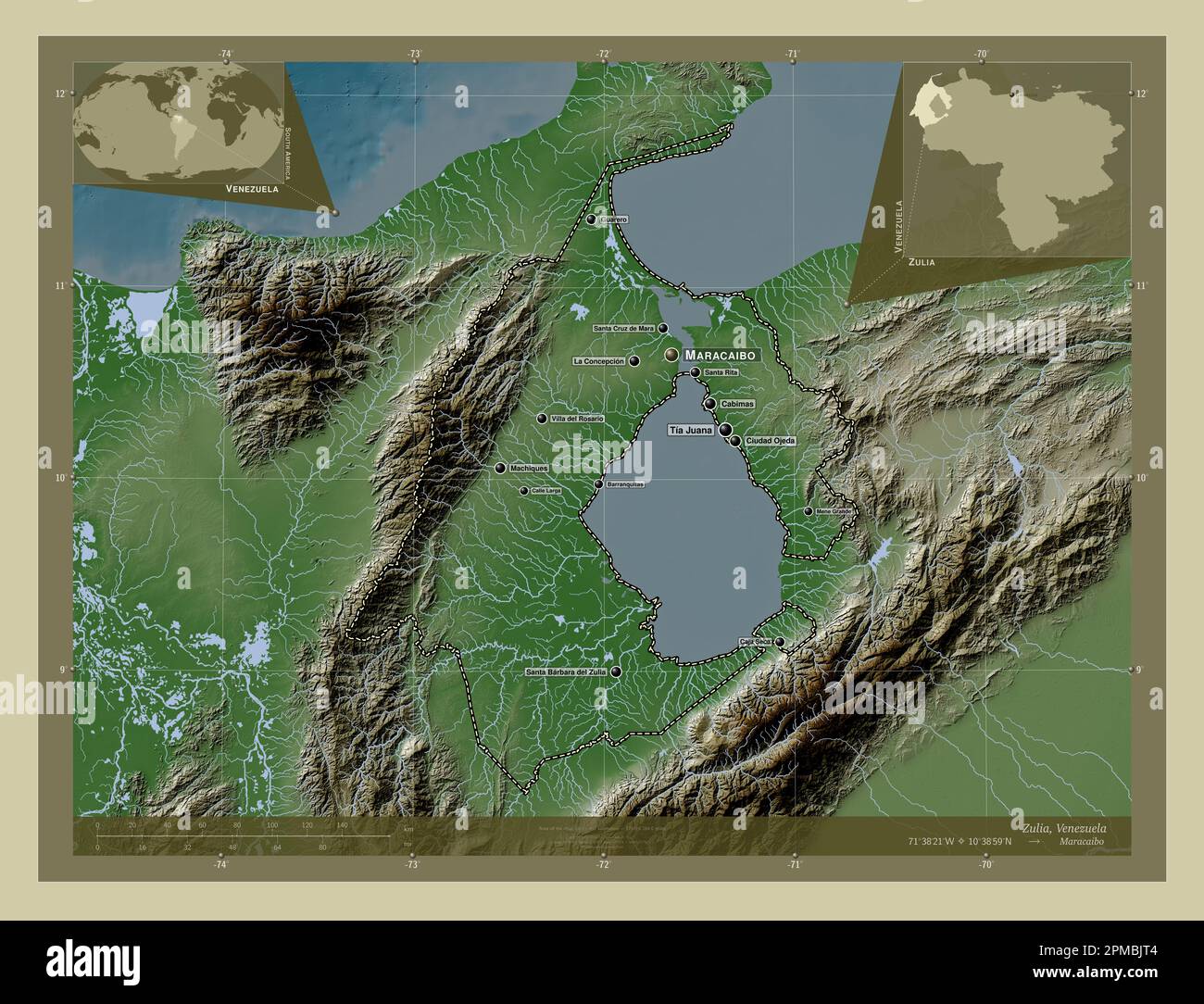 Zulia, state of Venezuela. Elevation map colored in wiki style with ...