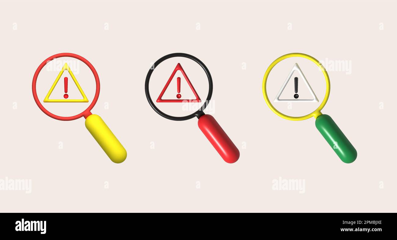 3D illustration magnifying glass looking for warning Stock Photo - Alamy
