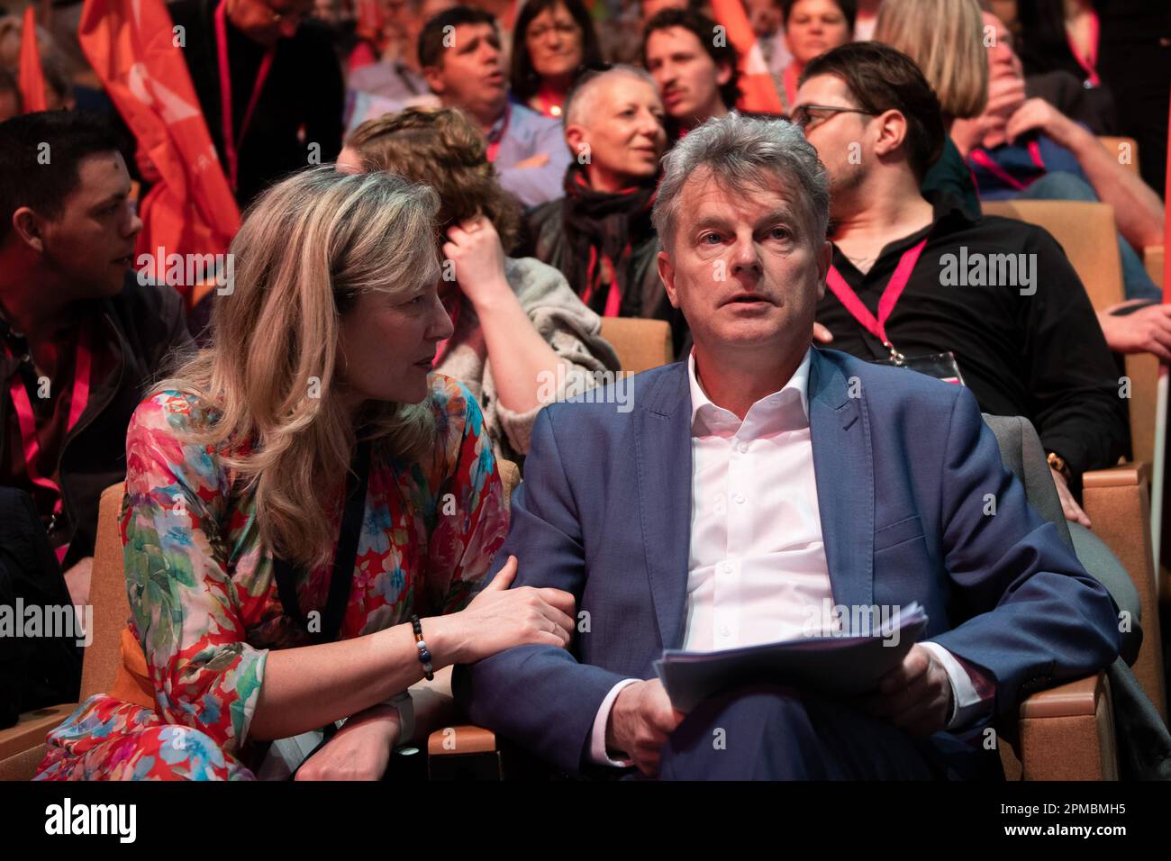 Fabien Roussel is seen with his wife at its side before delivering his ...