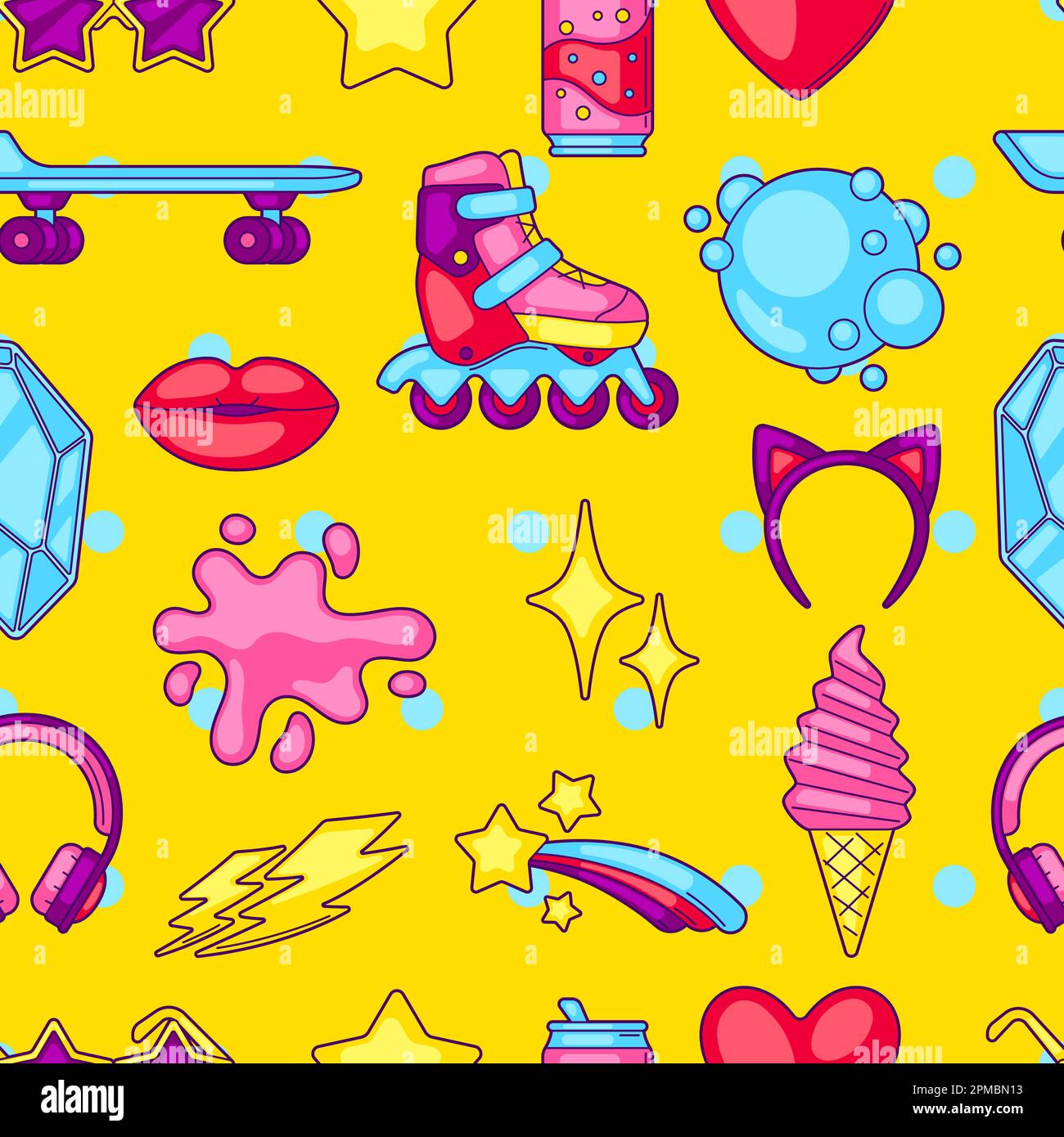 Seamless pattern with fashion girlish items. Colorful teenage ...