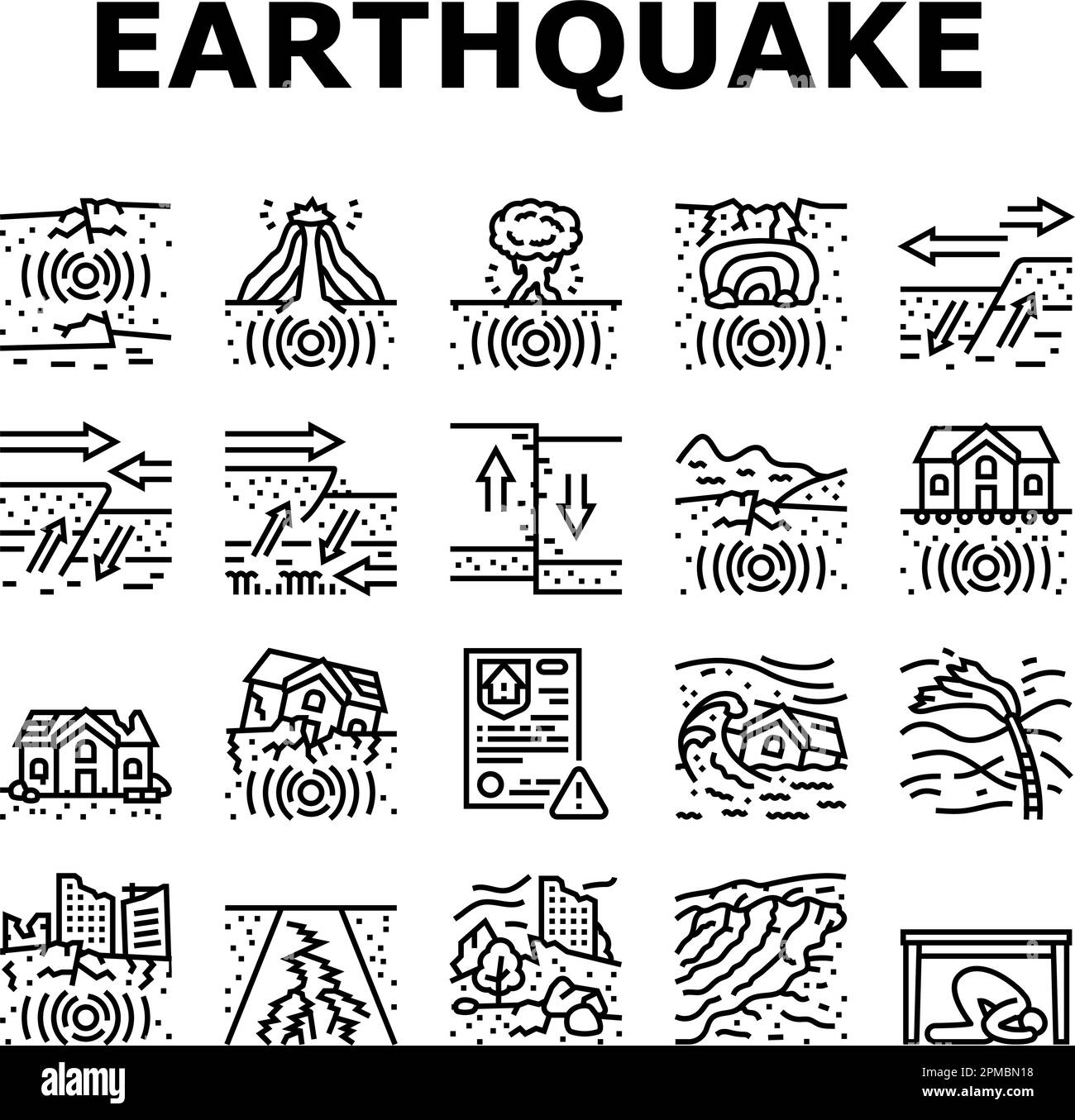 earthquake disaster wave crack icons set vector Stock Vector Image ...