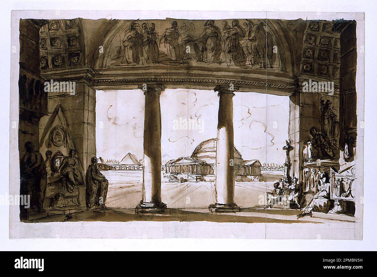 Drawing, Sepulchral Chapel seen through a Colonnade; Architect ...