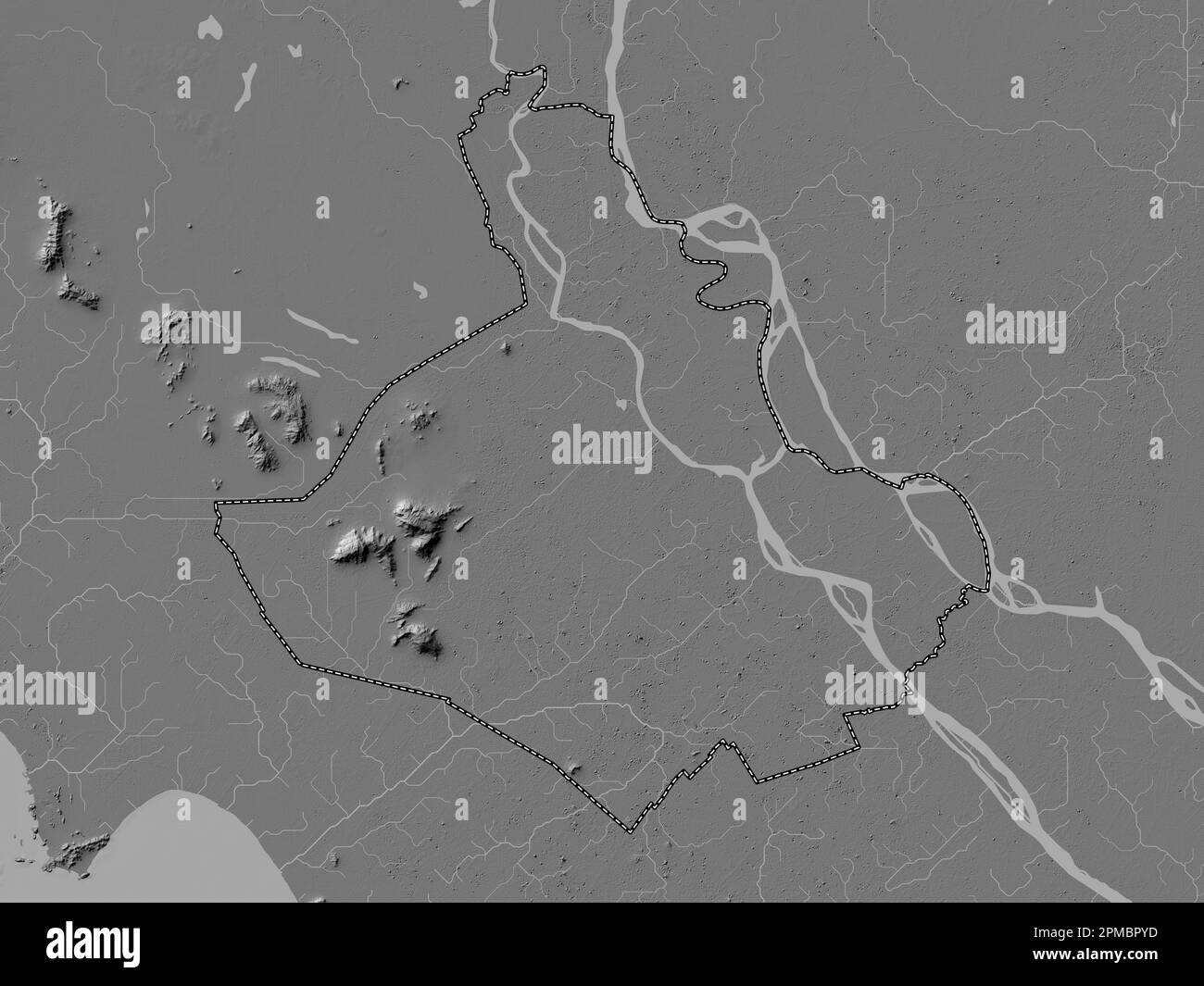 An Giang, province of Vietnam. Bilevel elevation map with lakes and ...