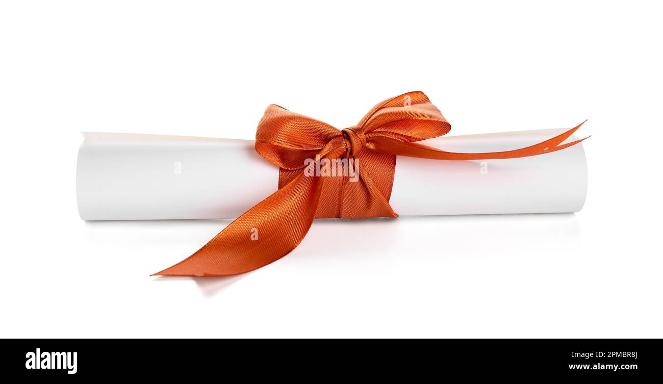 Diploma with red ribbon isolated on white background Stock Photo - Alamy