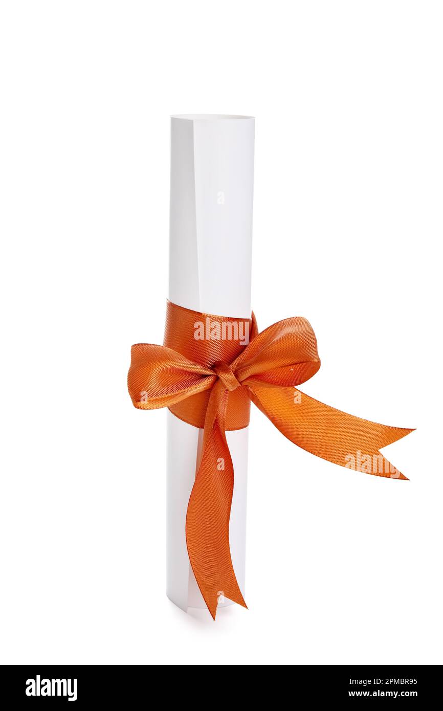 Diploma with red ribbon isolated on white background Stock Photo - Alamy