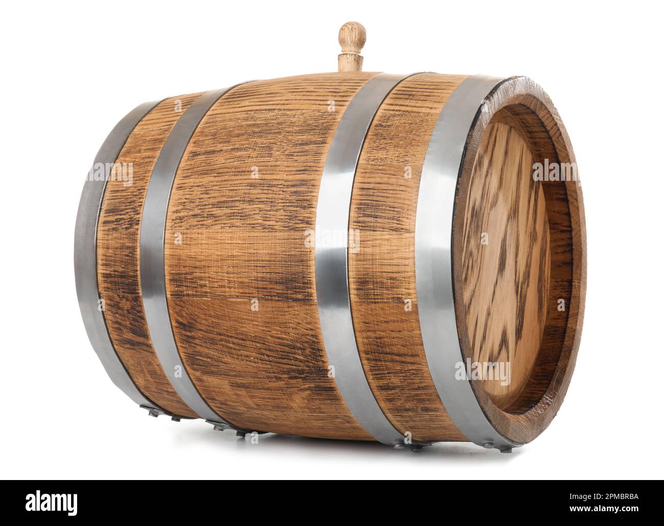 Oak barrel with metal hoops isolated on white background Stock Photo ...
