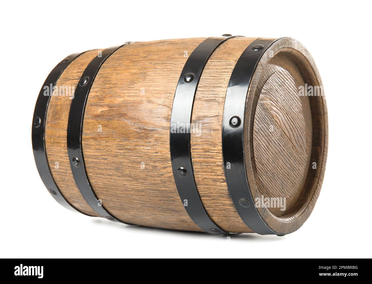 Oak barrel with metal hoops isolated on white background Stock Photo ...