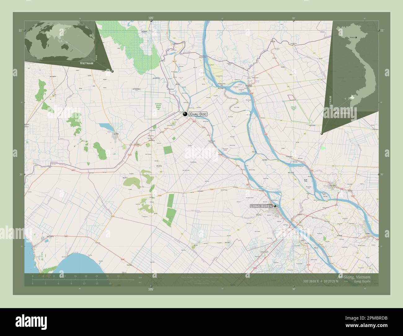 An Giang, province of Vietnam. Open Street Map. Locations and names of ...