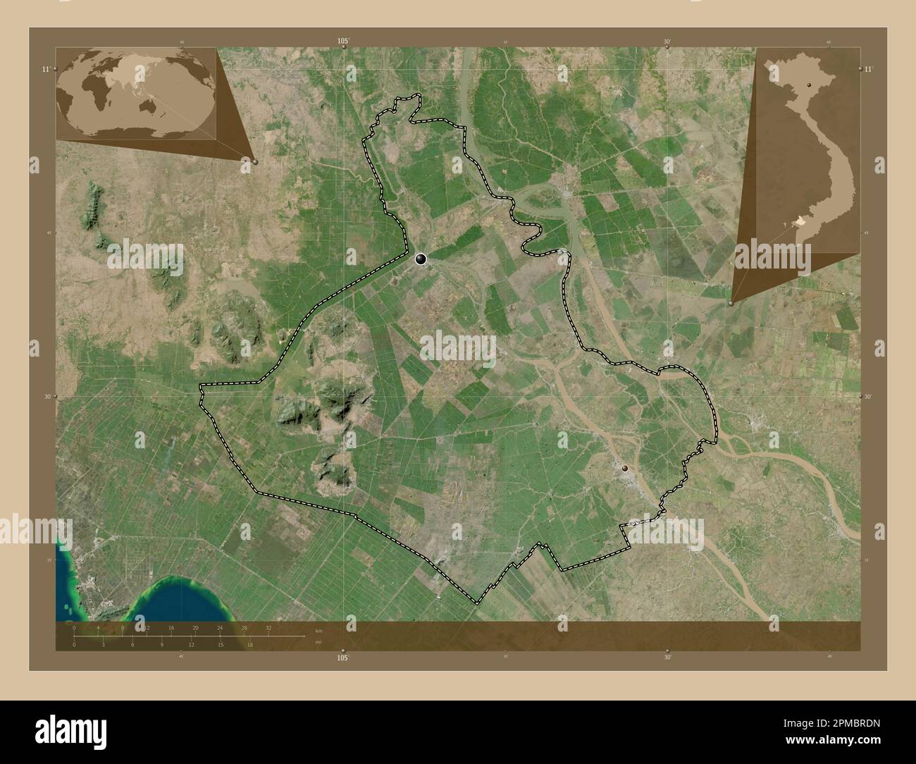 An Giang, province of Vietnam. Low resolution satellite map. Locations ...