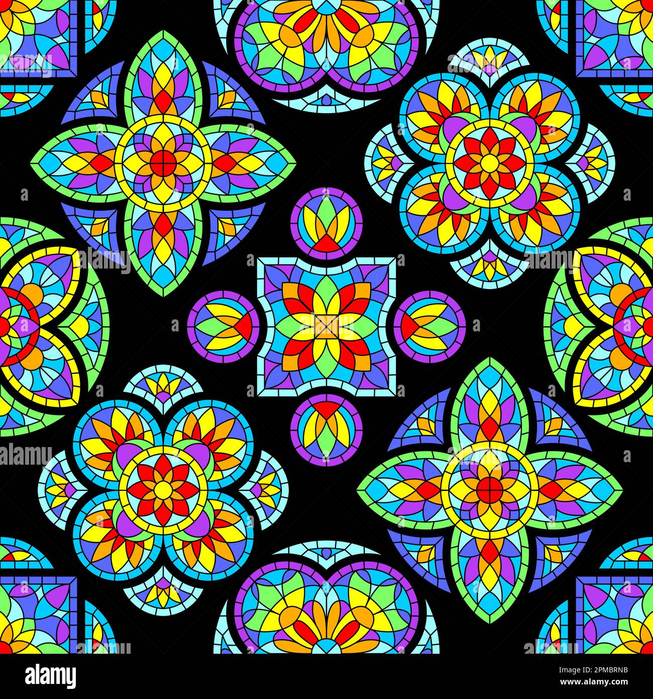 Seamless Pattern With Stained Glass Window In Gothic Style Medieval Mosaic Tile Texture Stock