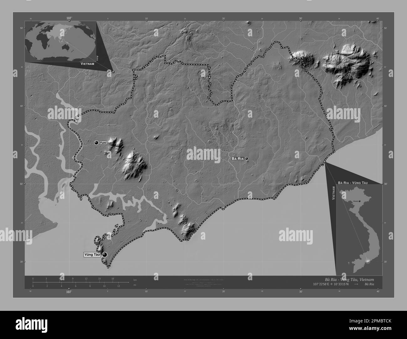 Ba Ria - Vung Tau, province of Vietnam. Bilevel elevation map with ...