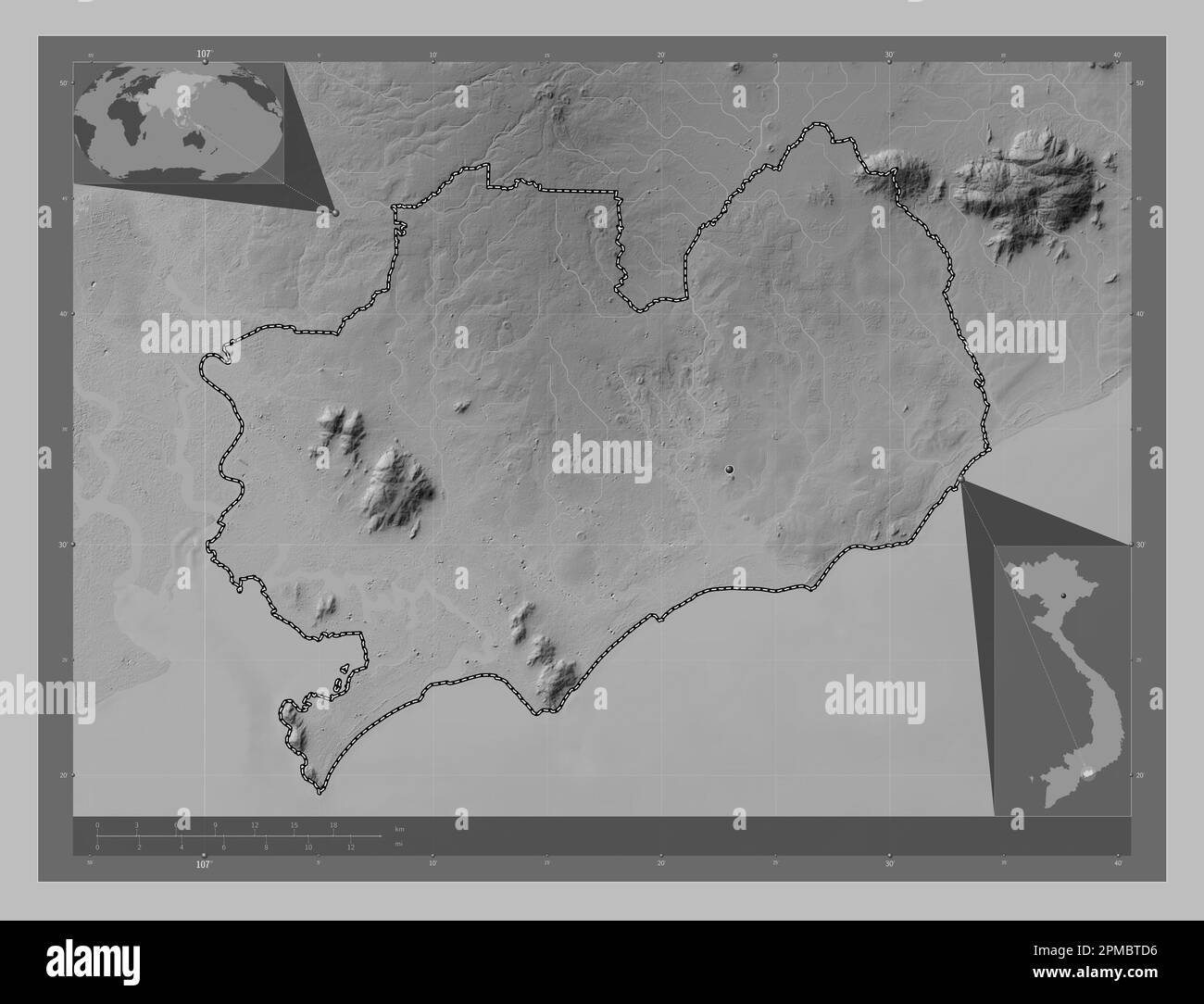Ba Ria - Vung Tau, province of Vietnam. Grayscale elevation map with ...