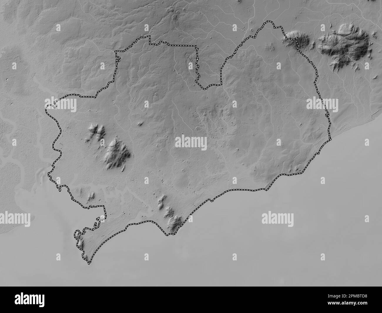 Ba Ria - Vung Tau, province of Vietnam. Grayscale elevation map with ...