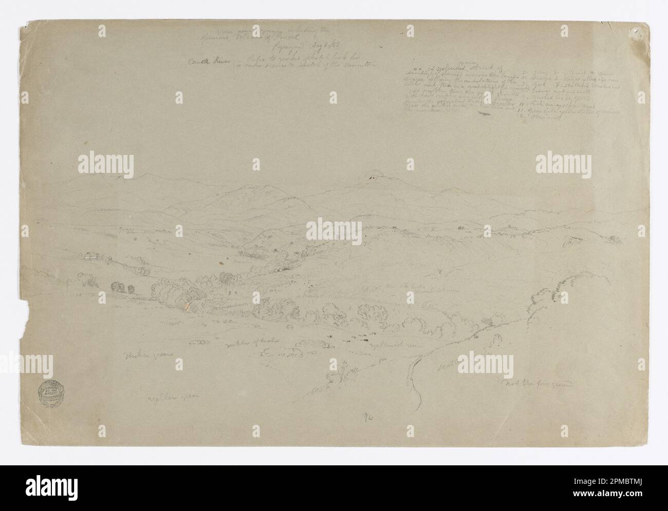 Drawing, View near Popayan including Mount Purese Volcano,Cauca River ...
