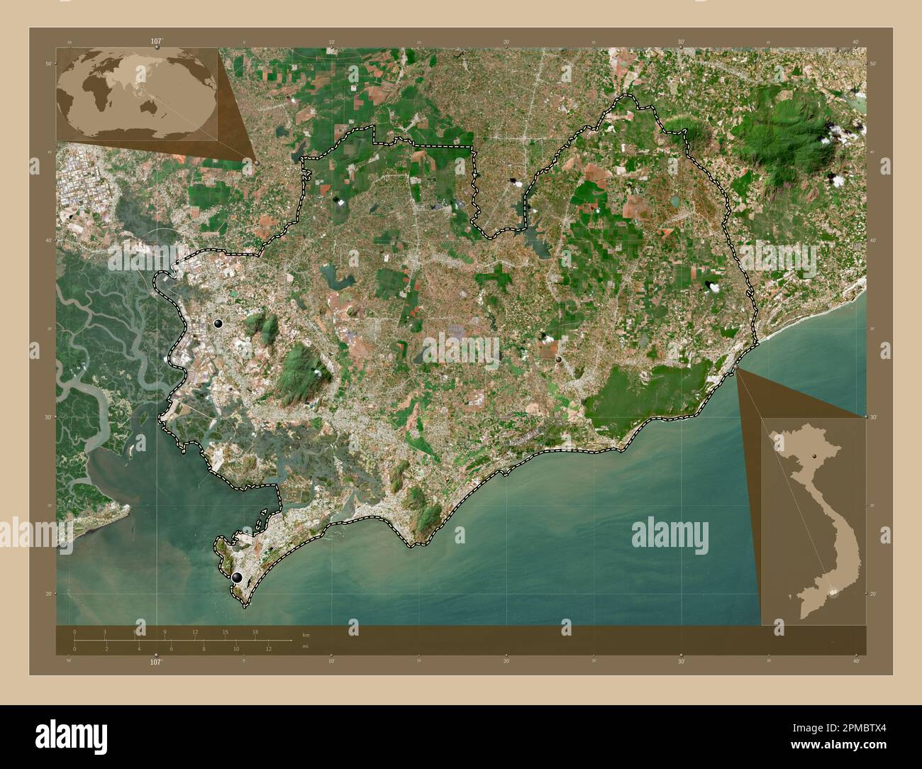 Ba Ria - Vung Tau, province of Vietnam. Low resolution satellite map ...