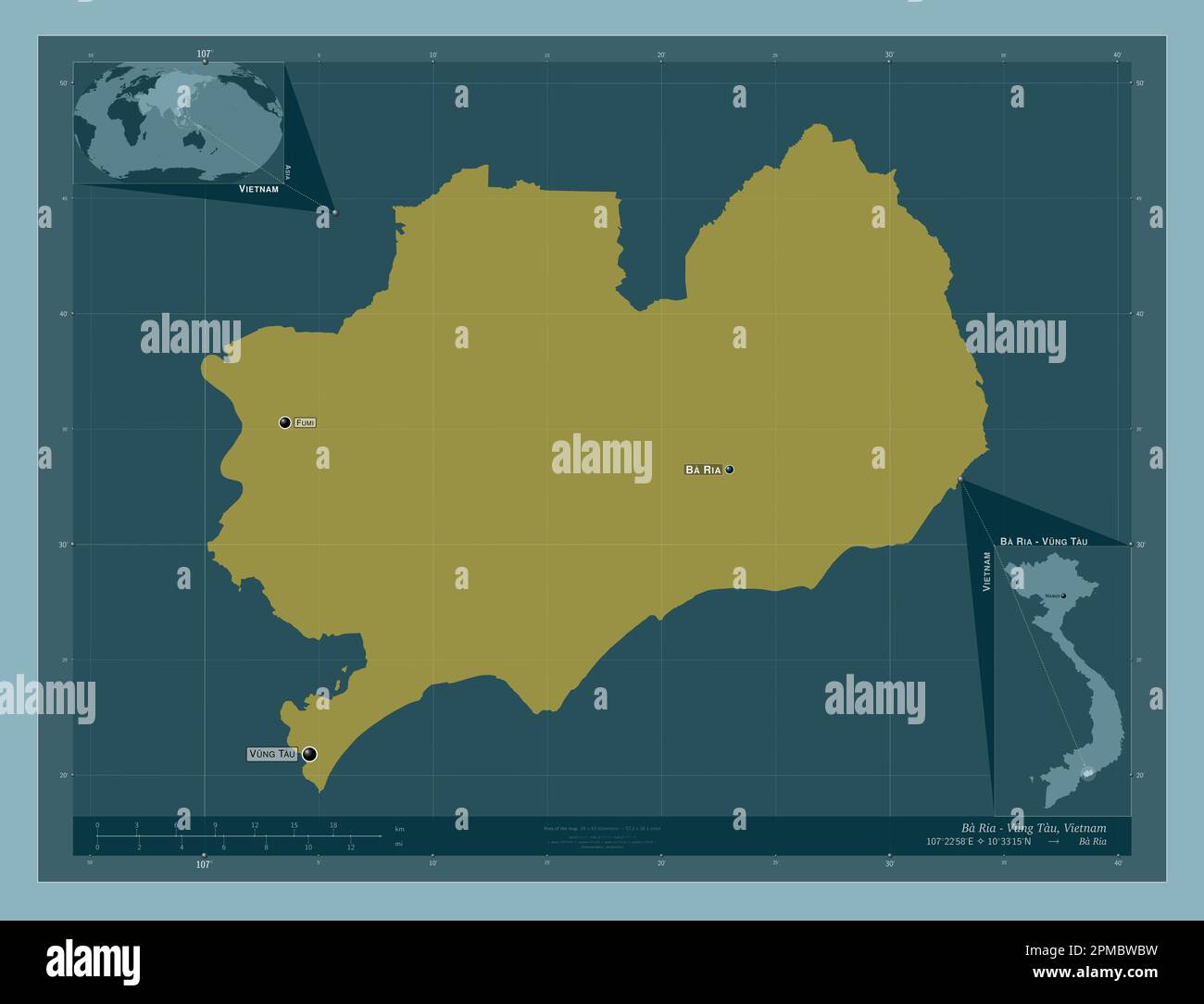 Ba Ria - Vung Tau, province of Vietnam. Solid color shape. Locations ...