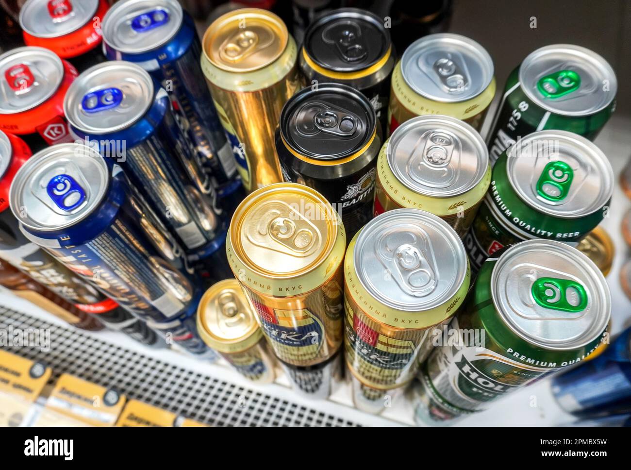 Samara, Russia - March 18, 2023: Different alcoholic canned beer in ...