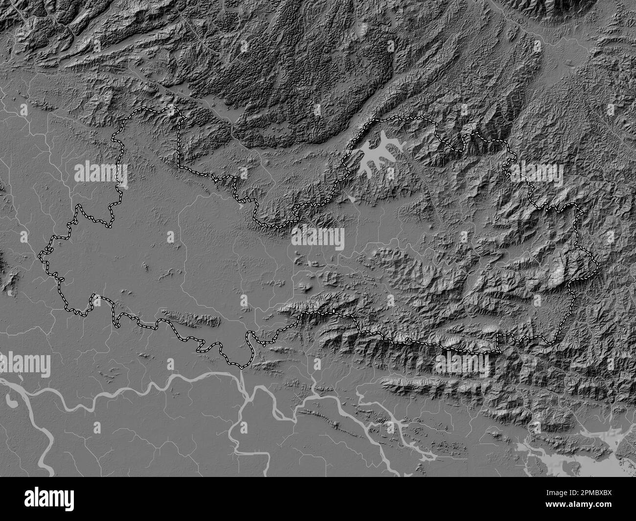 Bac Giang, province of Vietnam. Bilevel elevation map with lakes and ...
