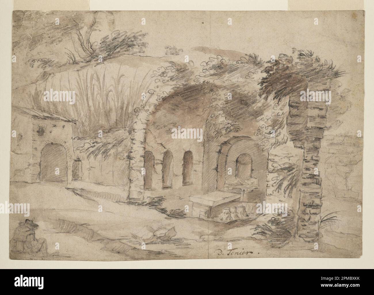 Drawing, The Grotto of the Nymph Egeria, Rome; Netherlands; black chalk ...