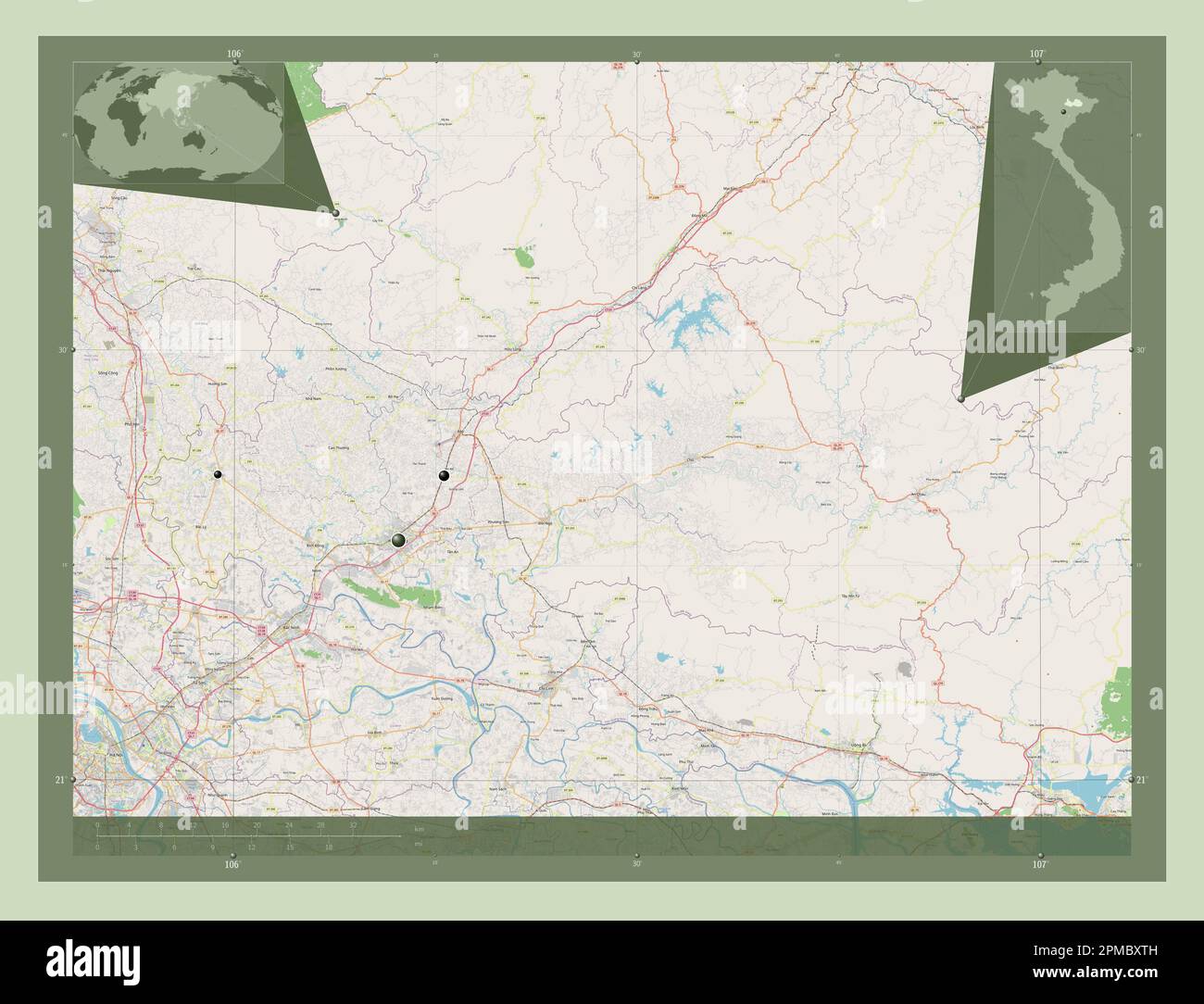 Bac Giang, province of Vietnam. Open Street Map. Locations of major ...