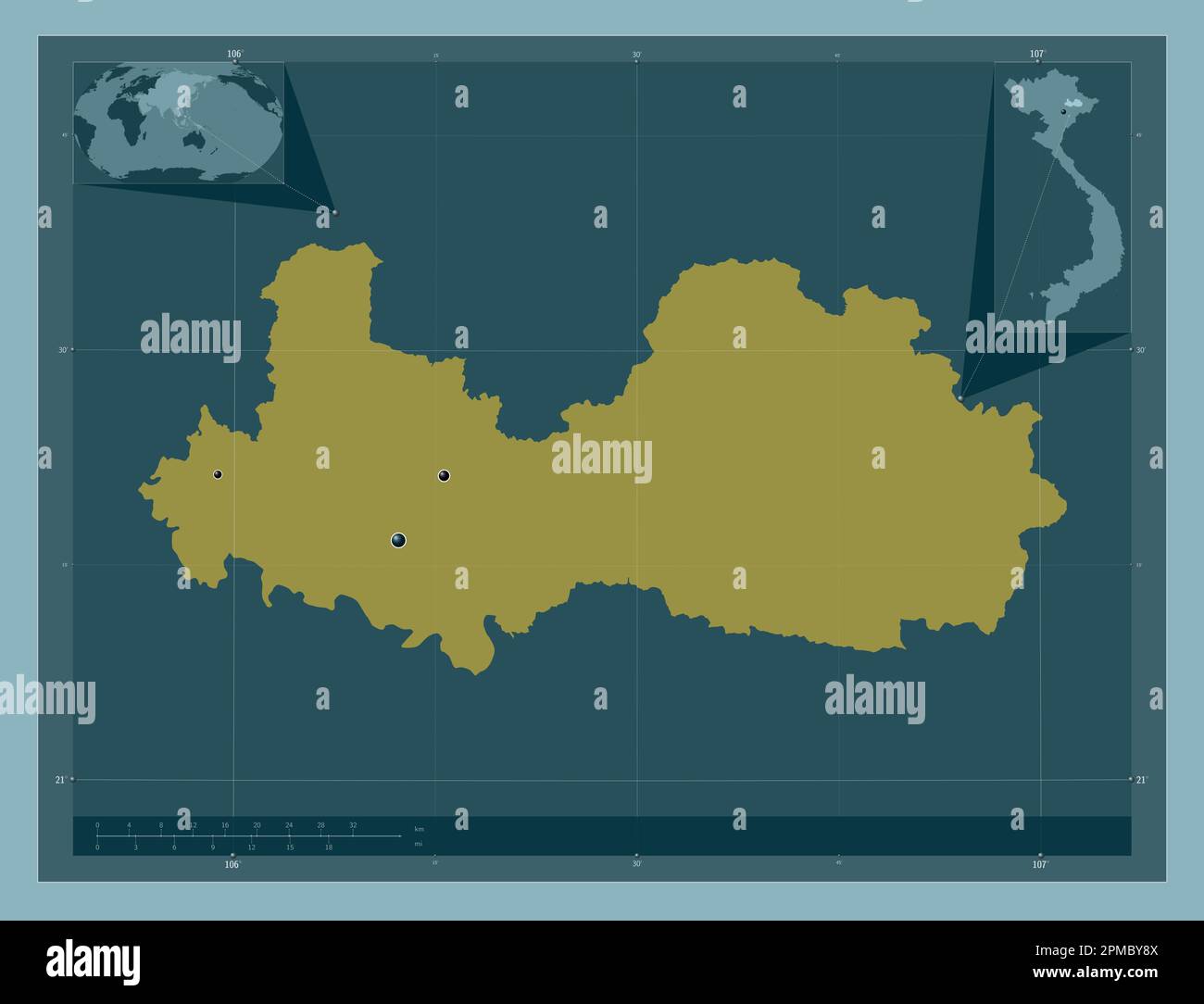 Bac Giang, province of Vietnam. Solid color shape. Locations of major ...