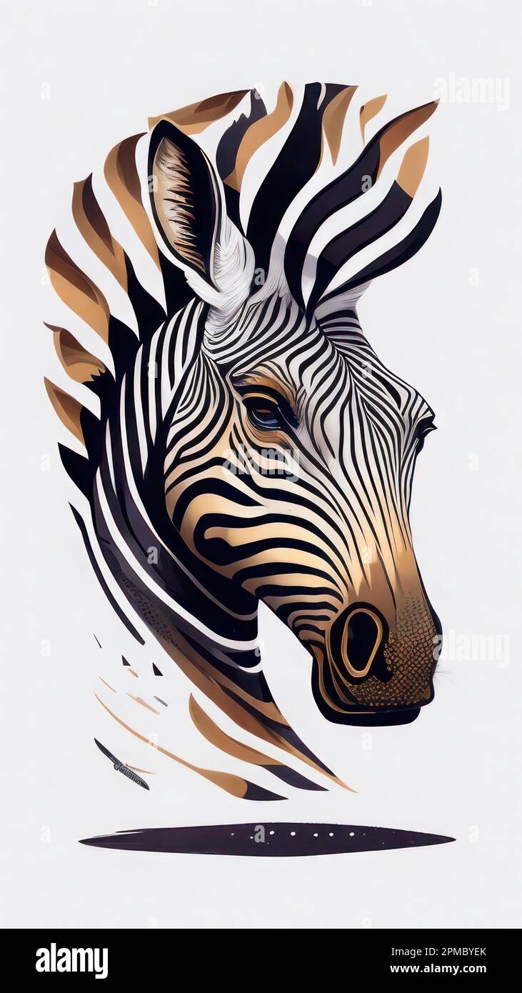 Zebra painted with ink on a white background. Vector illustration Stock ...