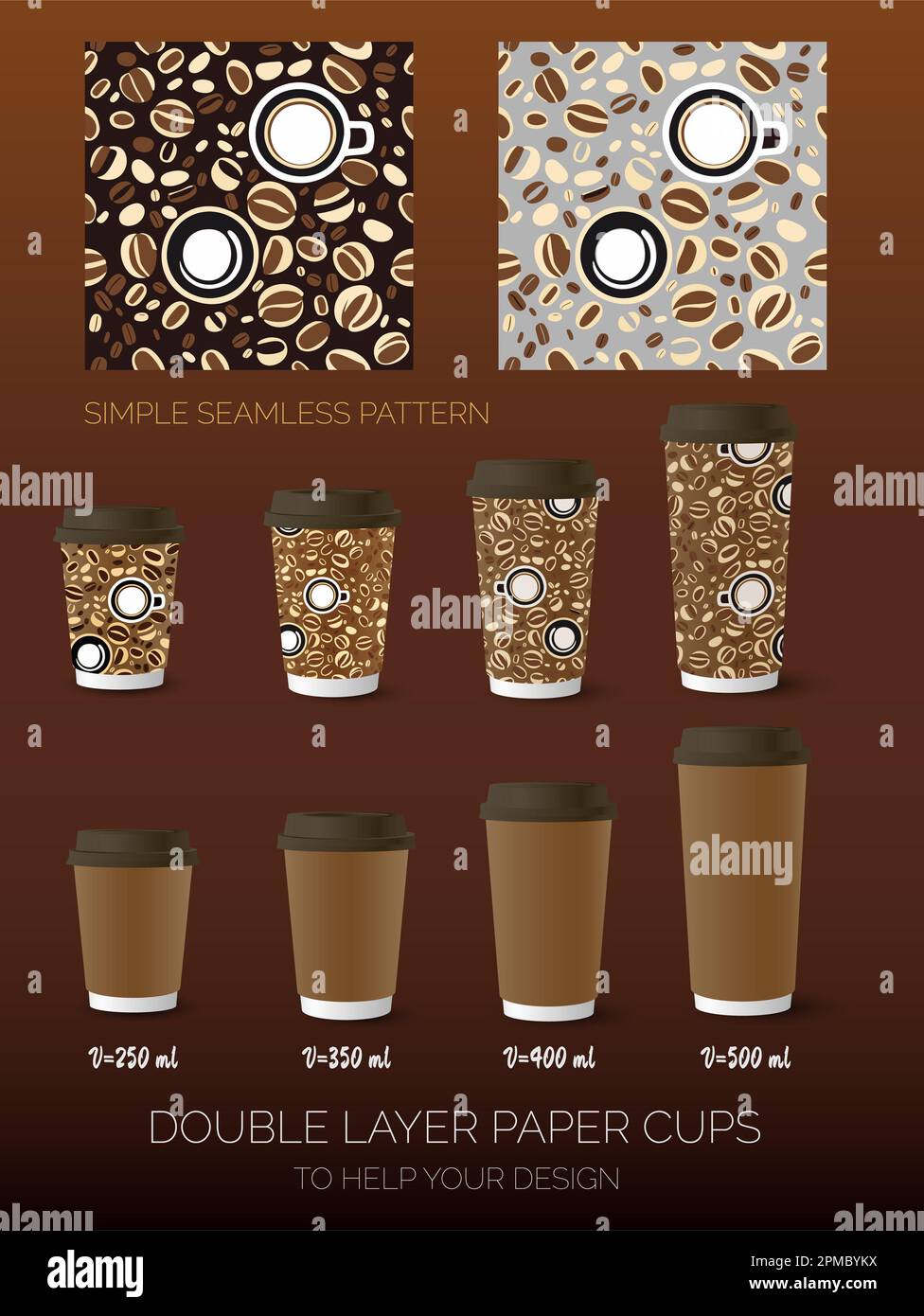 Set of DOUBLE LAYER PAPER CUPS illustrations in different sizes with ...